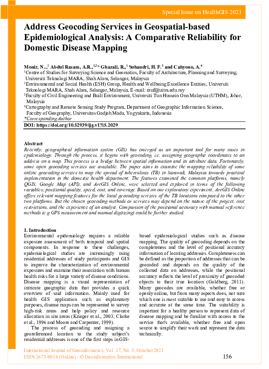 (PDF) Address Geocoding Services in Geospatial-based Epidemiological Analysis: A Comparative ...
