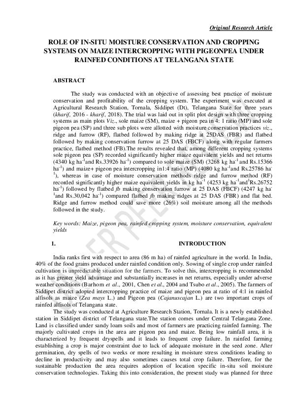 (PDF) Role of In-situ Moisture Conservation and Cropping Systems on Maize Intercropping with ...