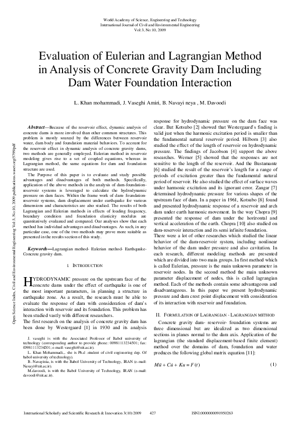(PDF) Evaluation Of Eulerian And Lagrangian Method In Analysis Of Concrete Gravity Dam Including ...