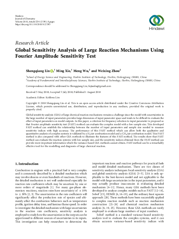 (PDF) Global Sensitivity Analysis of Large Reaction Mechanisms Using Fourier Amplitude ...
