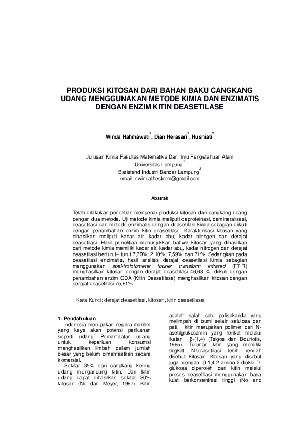 (PDF) Produksi Kitosan Dari Bahan Baku Cangkang Udang Menggunakan ...