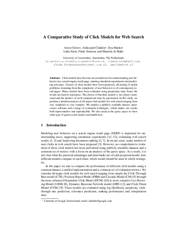 (PDF) A Comparative Study of Click Models for Web Search