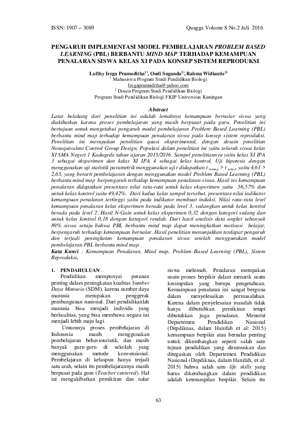 (PDF) Pengaruh Implementasi Model Pembelajaran Problem Based Learning (PBL) Berbantu Mind Map ...
