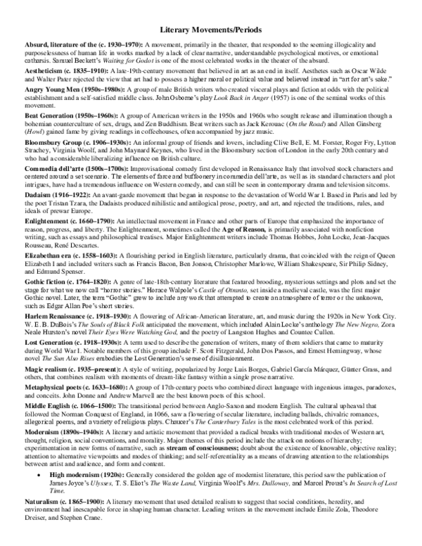 (PDF) Literary Movements/Periods