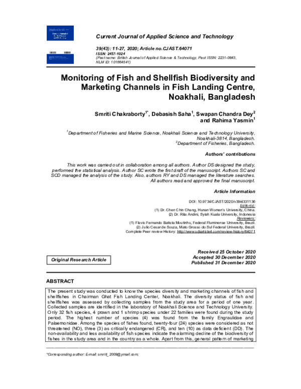 (PDF) Monitoring of Fish and Shellfish Biodiversity and Marketing ...