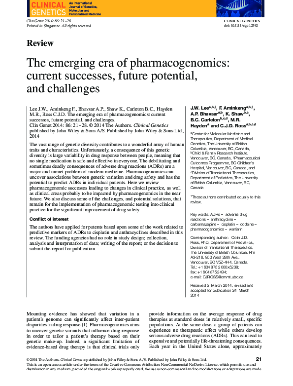 (PDF) The emerging era of pharmacogenomics: current successes, future potential, and challenges