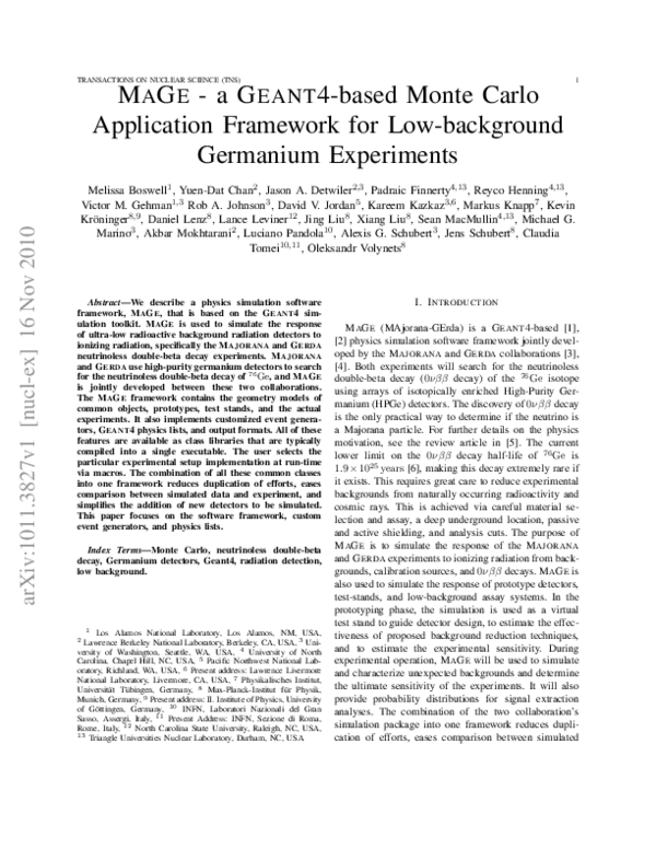 (PDF) MaGe-a Geant4-Based Monte Carlo Application Framework for Low-Background Germanium Experiments