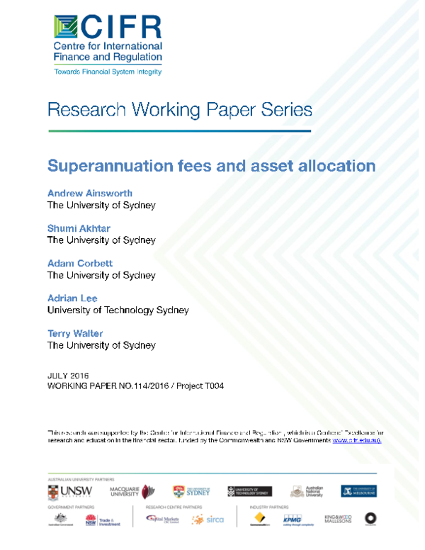 (PDF) Superannuation Fees and Asset Allocation