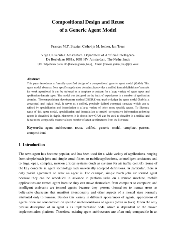 (PDF) Compositional design and reuse of a generic agent model