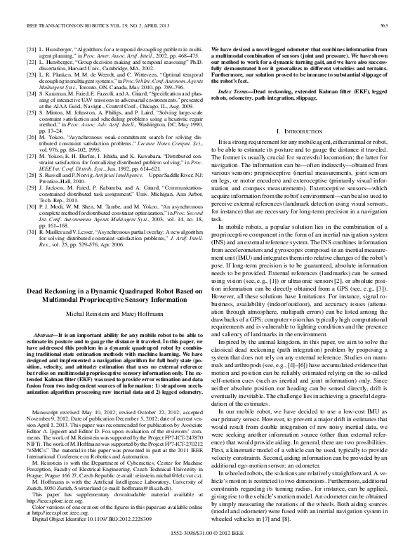(PDF) Dead Reckoning in a Dynamic Quadruped Robot Based on Multimodal Proprioceptive Sensory ...