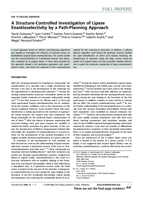 (PDF) A Structure-Controlled Investigation of Lipase Enantioselectivity ...