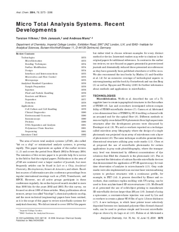 (PDF) Micro Total Analysis Systems. Recent Developments