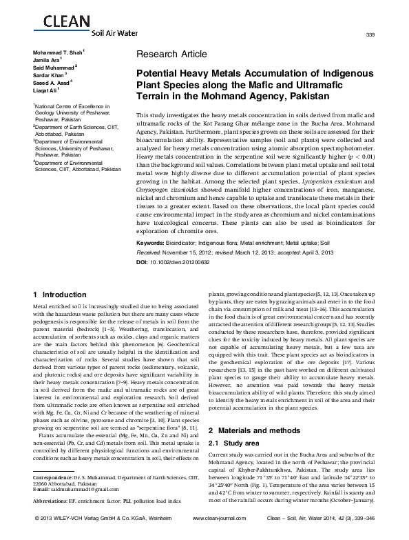 (PDF) Potential Heavy Metals Accumulation of Indigenous Plant Species ...