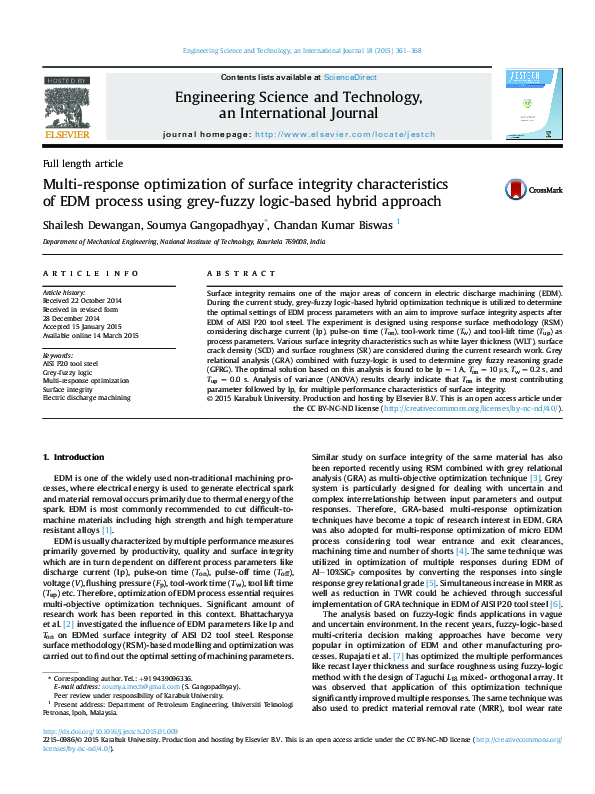 (PDF) Multi-response optimization of surface integrity characteristics of EDM process using grey ...