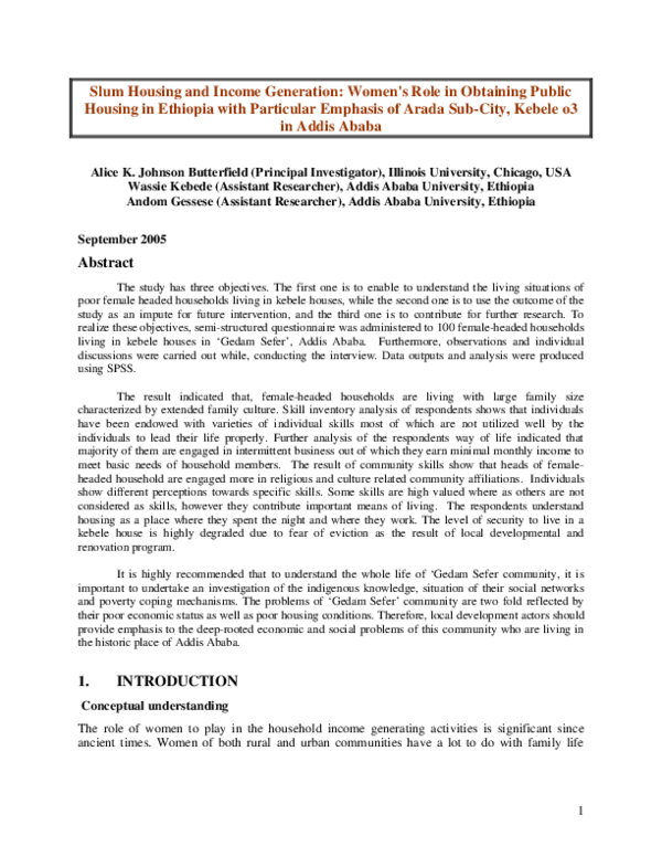 (PDF) Slum Housing and Income Generation: Women's Role in Obtaining ...