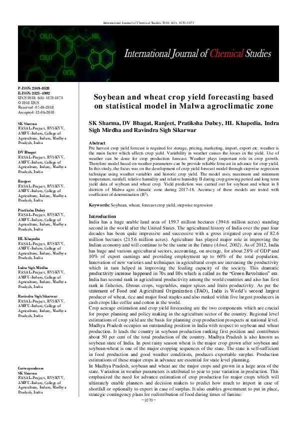 (PDF) Soybean and wheat crop yield forecasting based on statistical model in Malwa agroclimatic zone