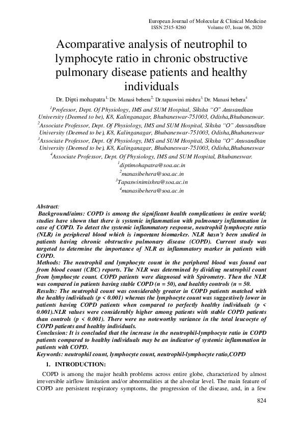 (PDF) Acomparative analysis of neutrophil to lymphocyte ratio in ...