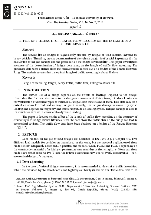 (PDF) Effect of the Length of Traffic Flow Records on the Estimate of a ...