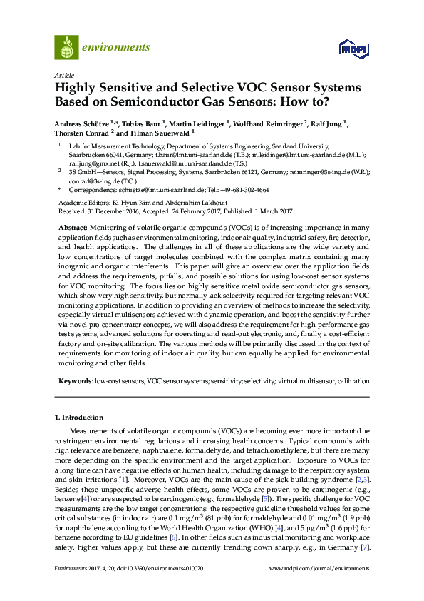 (PDF) Highly Sensitive and Selective VOC Sensor Systems Based on ...