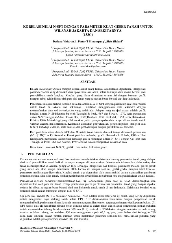 (PDF) KORELASI NILAI N-SPT DENGAN PARAMETER KUAT GESER TANAH UNTUK WILAYAH JAKARTA DAN ...