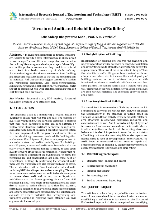(PDF) "Structural Audit and Rehabilitation of Building"