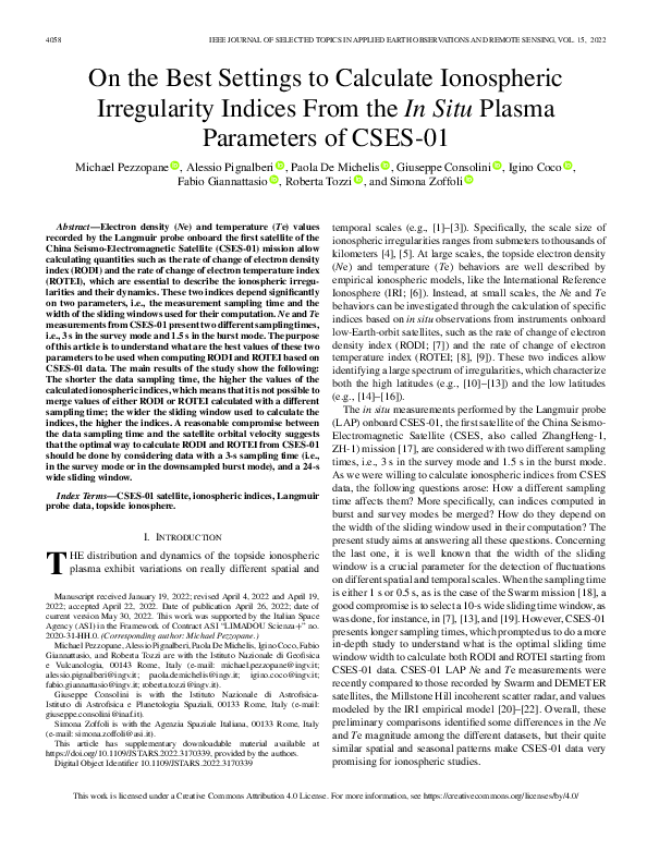 (PDF) On the Best Settings to Calculate Ionospheric Irregularity Indices From the In Situ Plasma ...
