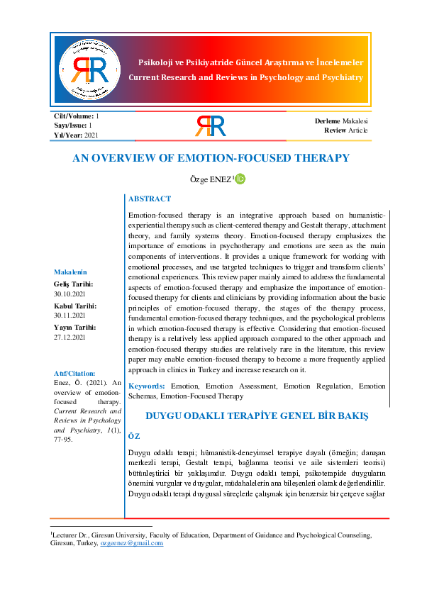 (PDF) An Overview of Emotion-Focused Therapy