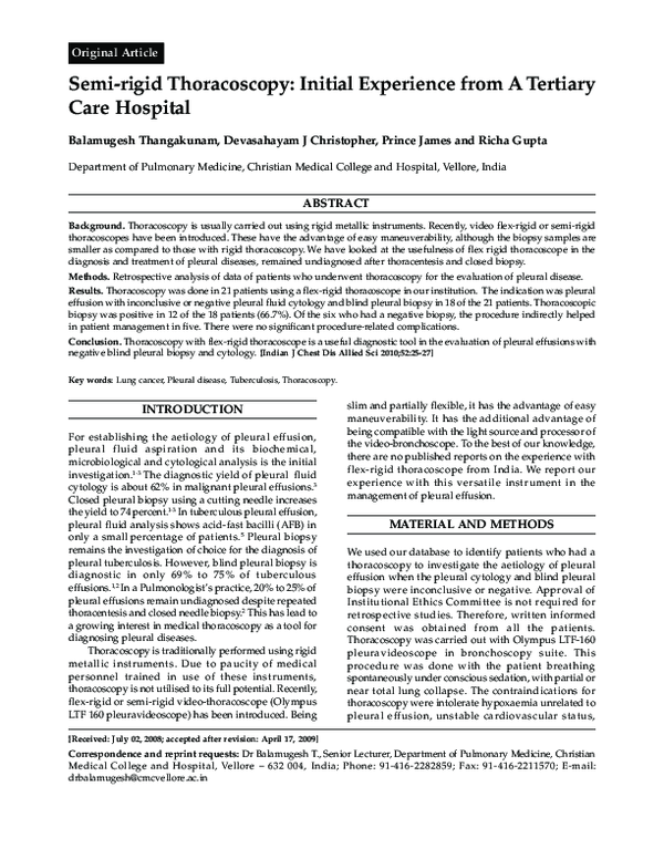 (PDF) Semi-rigid Thoracoscopy: Initial Experience from A Tertiary Care ...