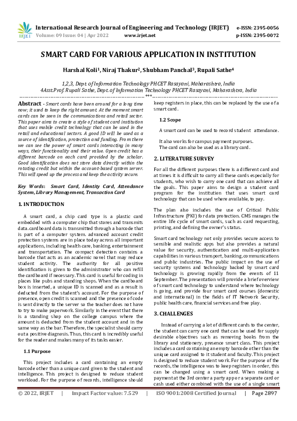 (PDF) SMART CARD FOR VARIOUS APPLICATION IN INSTITUTION