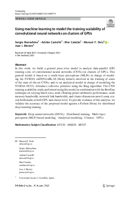 (PDF) Using machine learning to model the training scalability of convolutional neural networks ...