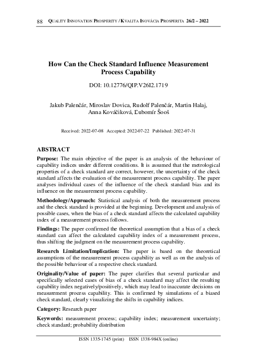 (PDF) How Can the Check Standard Influence Measurement Process Capability