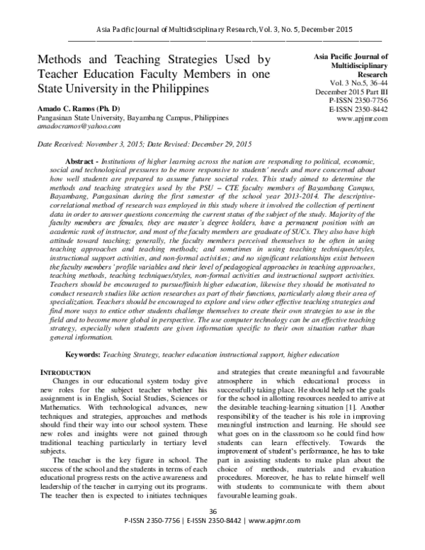 (PDF) Methods and Teaching Strategies Used by Teacher Education Faculty ...