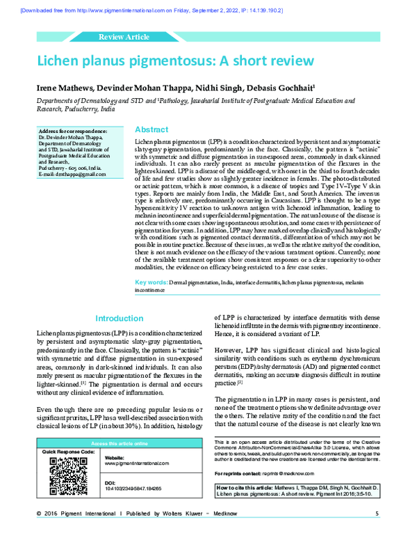 (PDF) Lichen planus pigmentosus: A short review