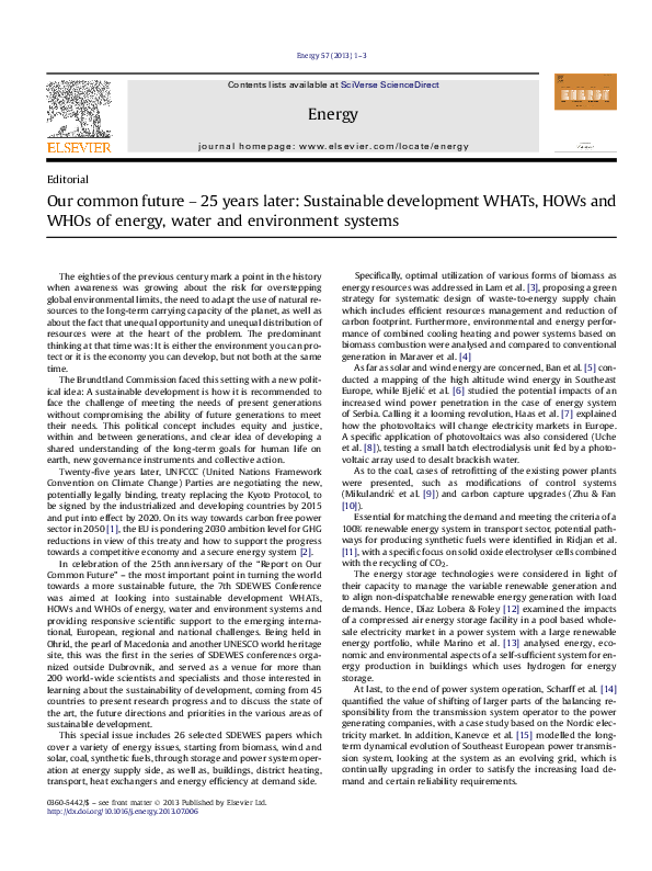(PDF) Our common future – 25 years later: Sustainable development WHATs, HOWs and WHOs of energy ...