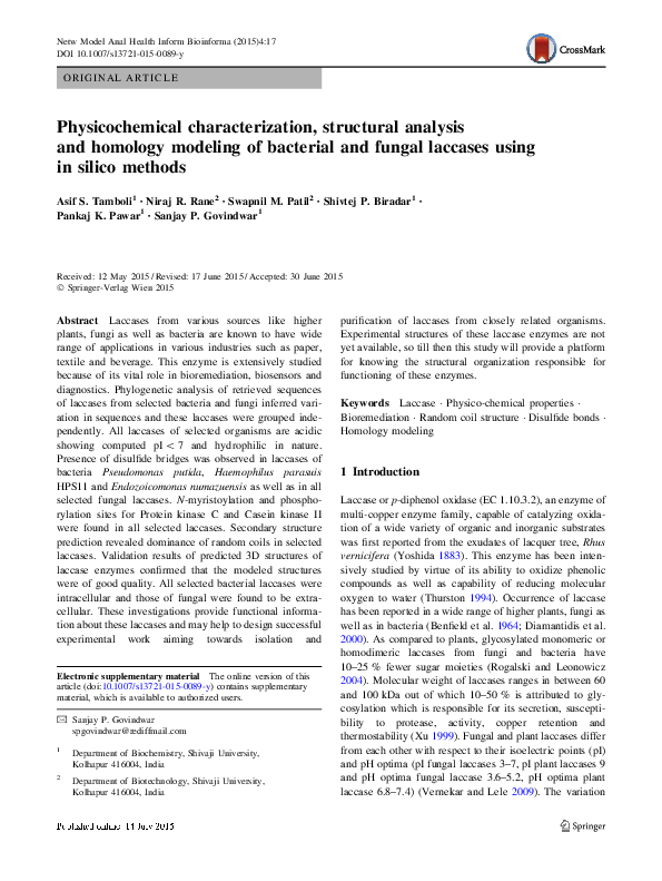 (PDF) Physicochemical characterization, structural analysis and homology modeling of bacterial ...