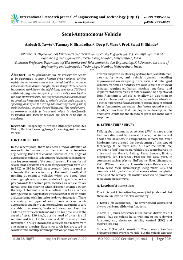 (PDF) Semi-Autonomous Vehicle