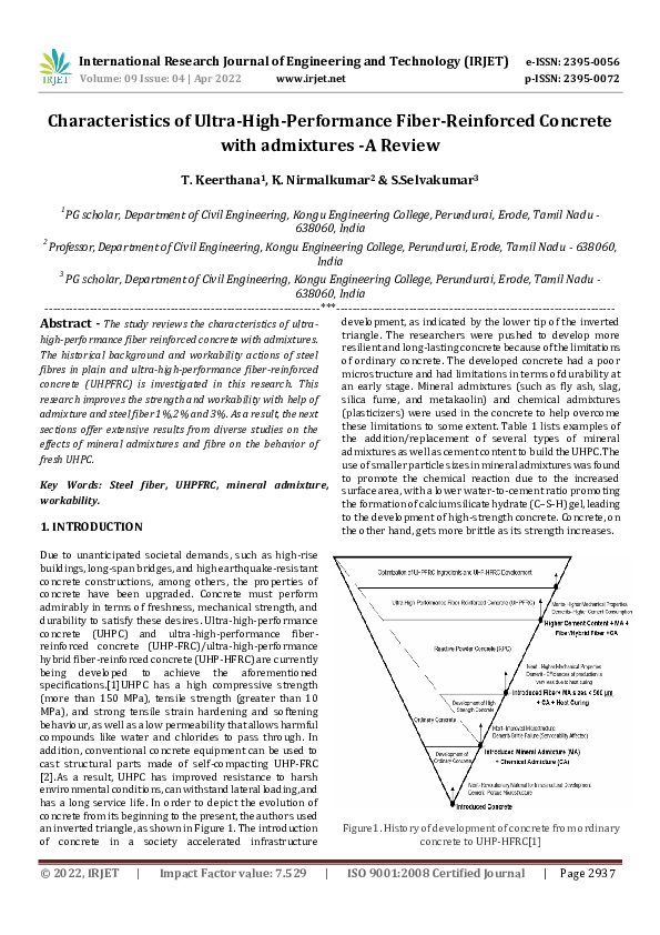 Pdf Characteristics Of Ultra High Performance Fiber Reinforced Concrete With Admixtures A Review