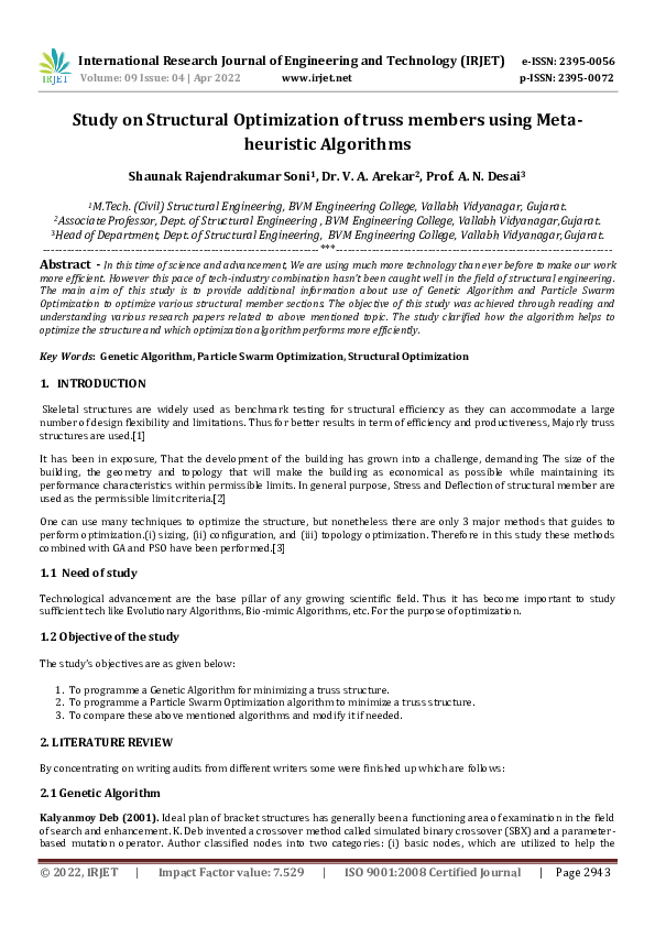 Pdf Truss Optimization Via Meta Heuristic Methods
