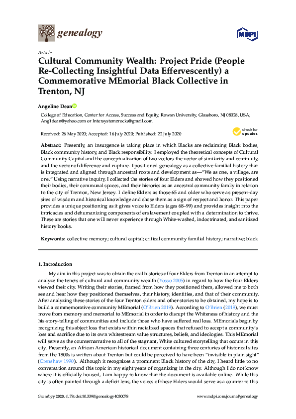 (PDF) Cultural Community Wealth: Project Pride (People Re-Collecting ...