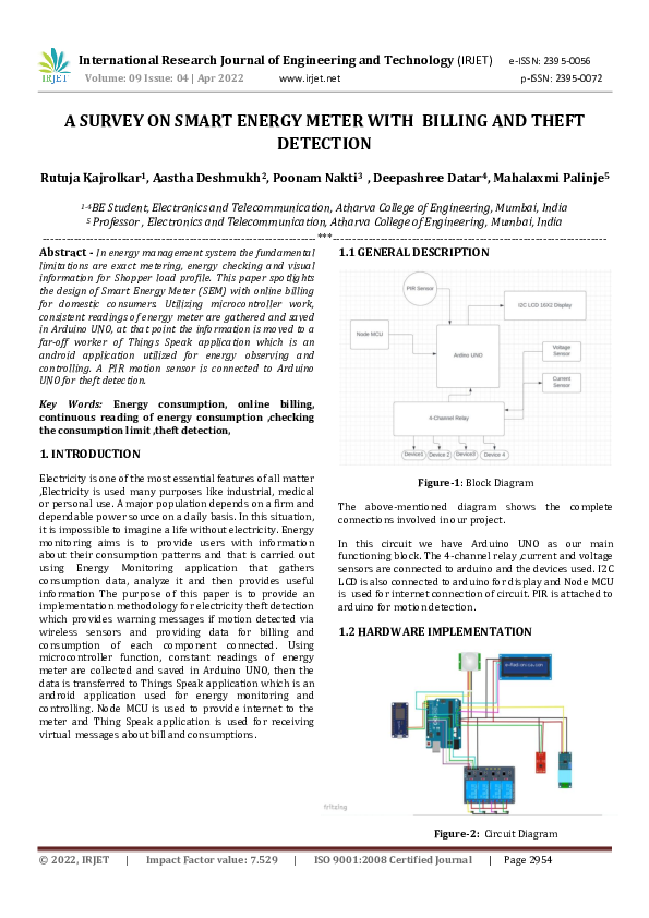 (PDF) A SURVEY ON SMART ENERGY METER WITH BILLING AND THEFT DETECTION