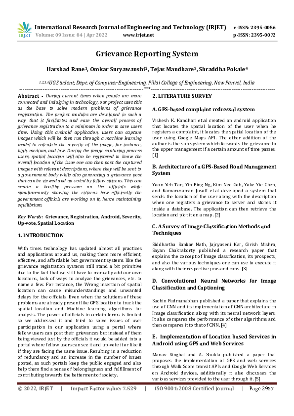 (PDF) Grievance Reporting System