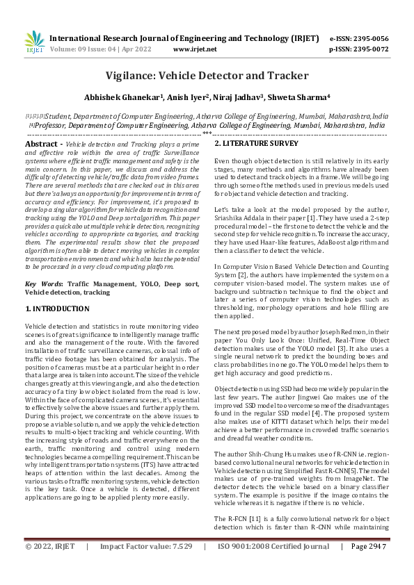(PDF) Vigilance: Vehicle Detector and Tracker