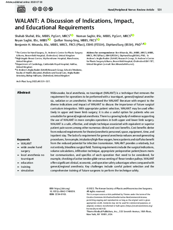 (PDF) WALANT: A Discussion of Indications, Impact, and Educational ...