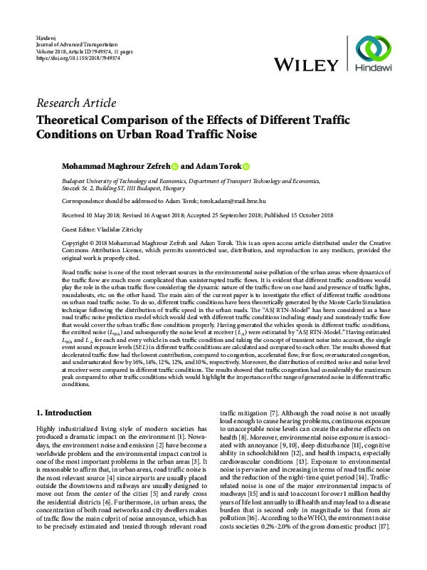 (PDF) Theoretical Comparison of the Effects of Different Traffic Conditions on Urban Road ...