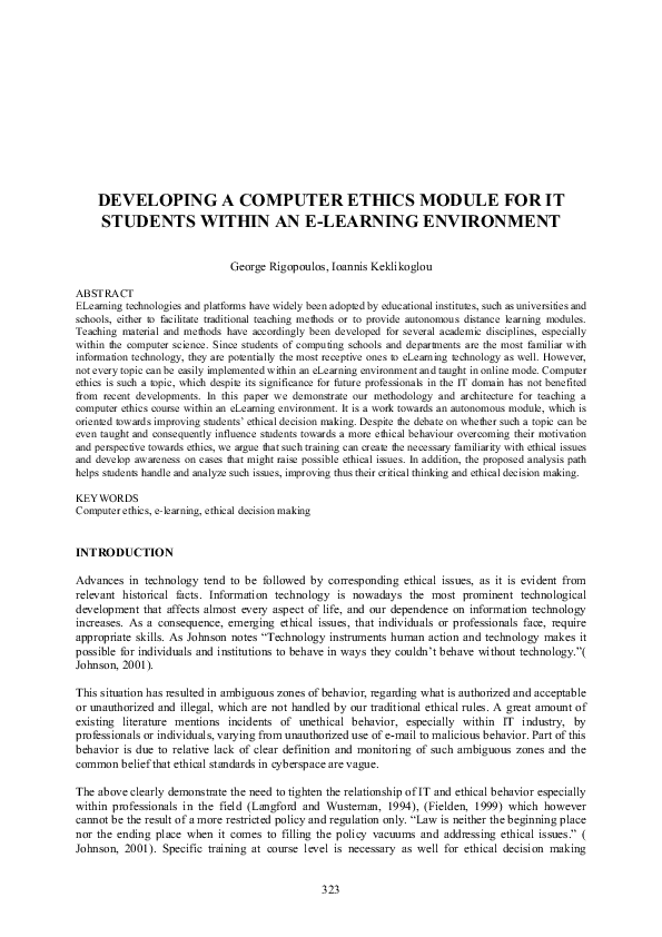 (PDF) Developing a computer ethics module for IT students within an e ...