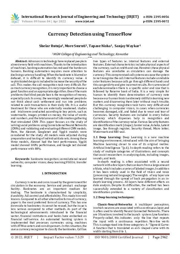 (PDF) Currency Detection using TensorFlow