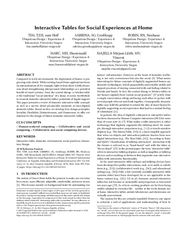 (PDF) Interactive Tables for Social Experiences at Home