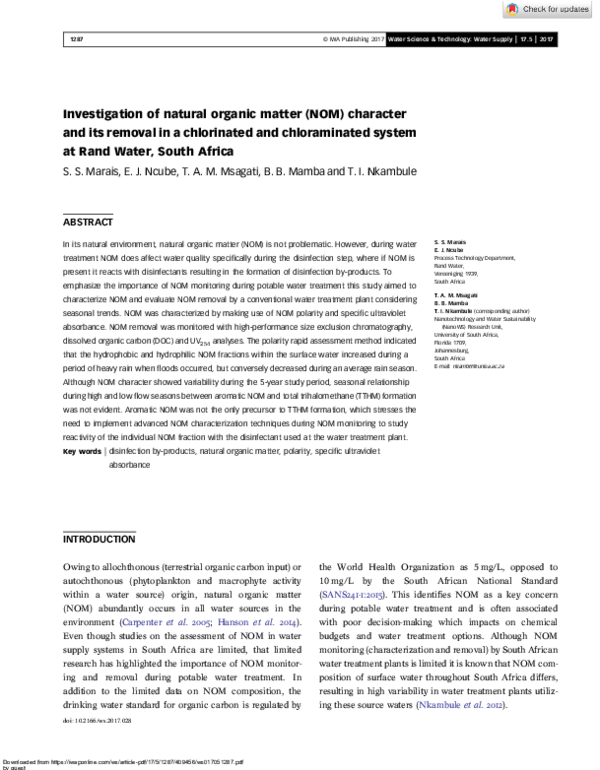 (PDF) Investigation of natural organic matter (NOM) character and its ...