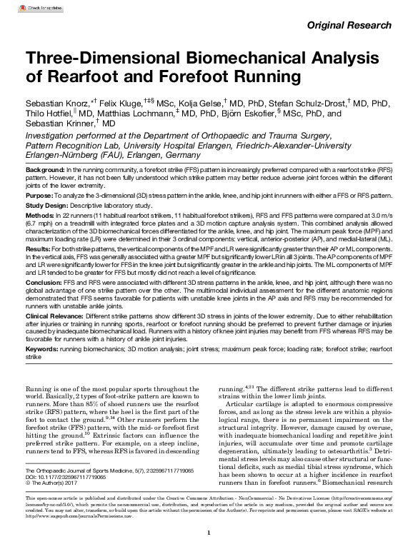 (PDF) Three-Dimensional Biomechanical Analysis of Rearfoot and Forefoot Running