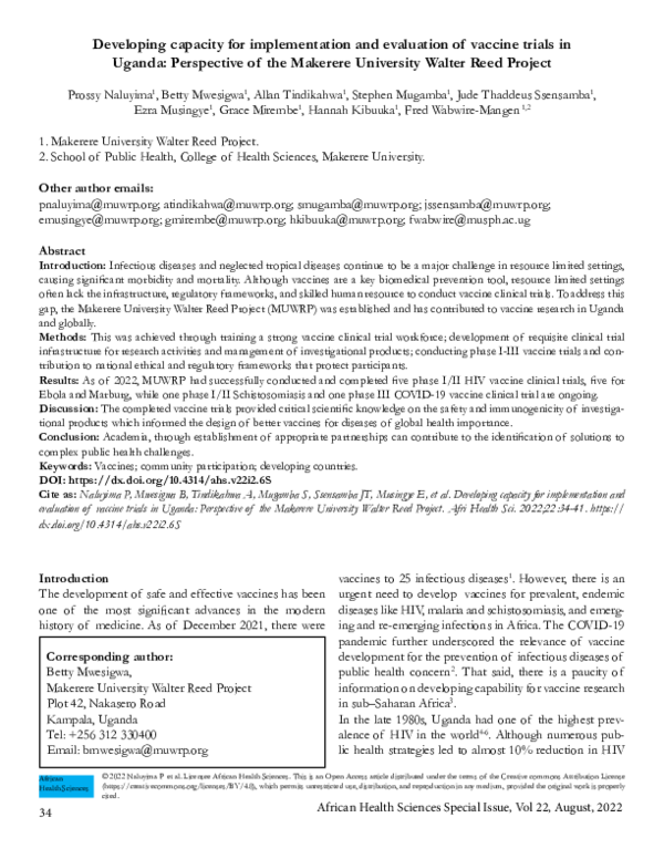 (PDF) Developing capacity for implementation and evaluation of vaccine trials in Uganda ...